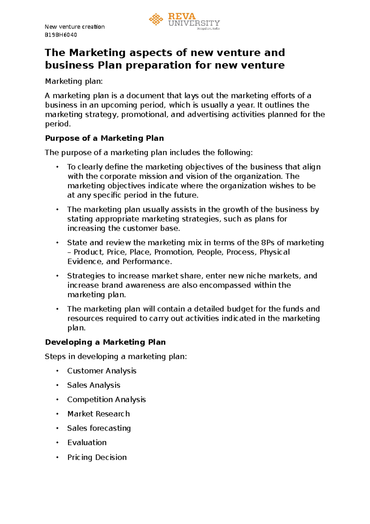 B19BH: Marketing Strategies & Business Plan Overview for New Ventures ...