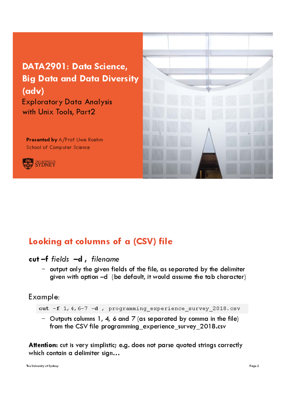 DATA2901: Advanced Data Analysis with Unix Tools - Part 2 - Studocu