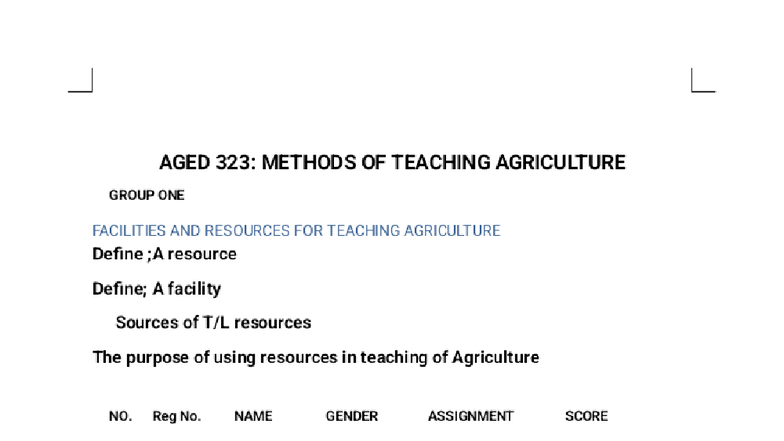 AGED 323: Group Assignment on Teaching Agriculture Methods and ...