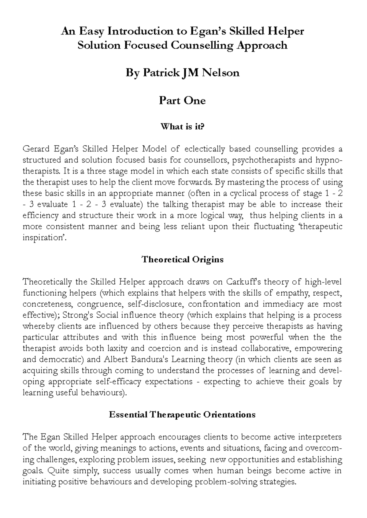 Egan's Skilled Helper Model: An Intro to Stages 1-3 in Counseling - Studocu