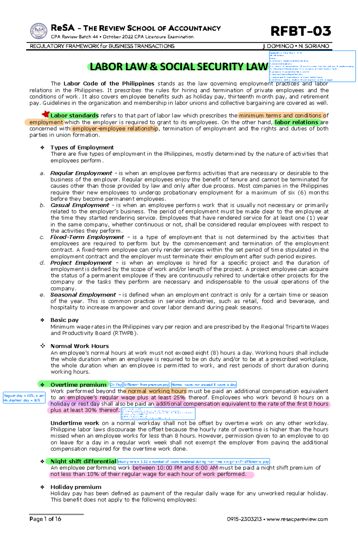 ReSA CPA Review Batch 44: Labor Law & Social Security Law Overview ...