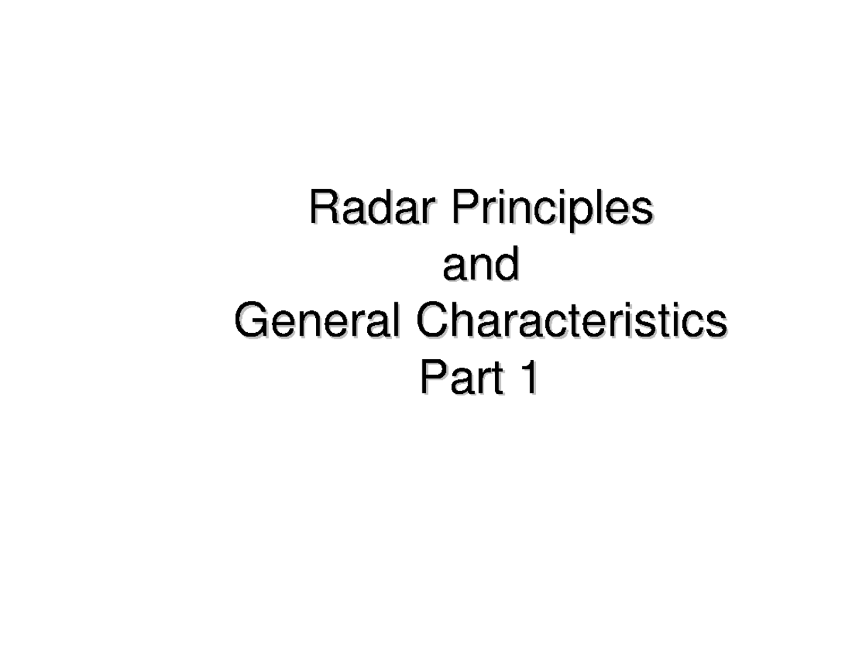 1 Radar Principles - Introduction to Navigational Aids - Radar PrinciplesRadar Principles and ...