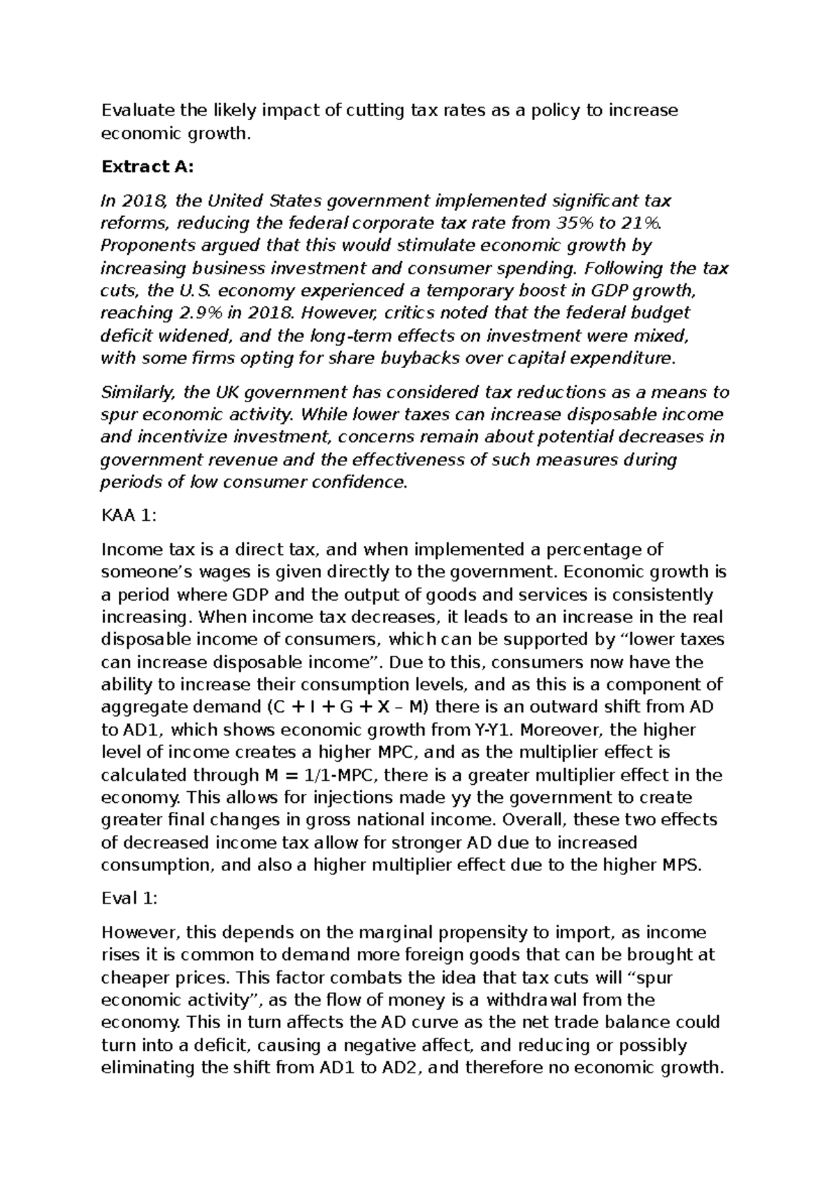 Cutting Tax Rates for Economic Growth: A 25 Mark Evaluation - Studocu