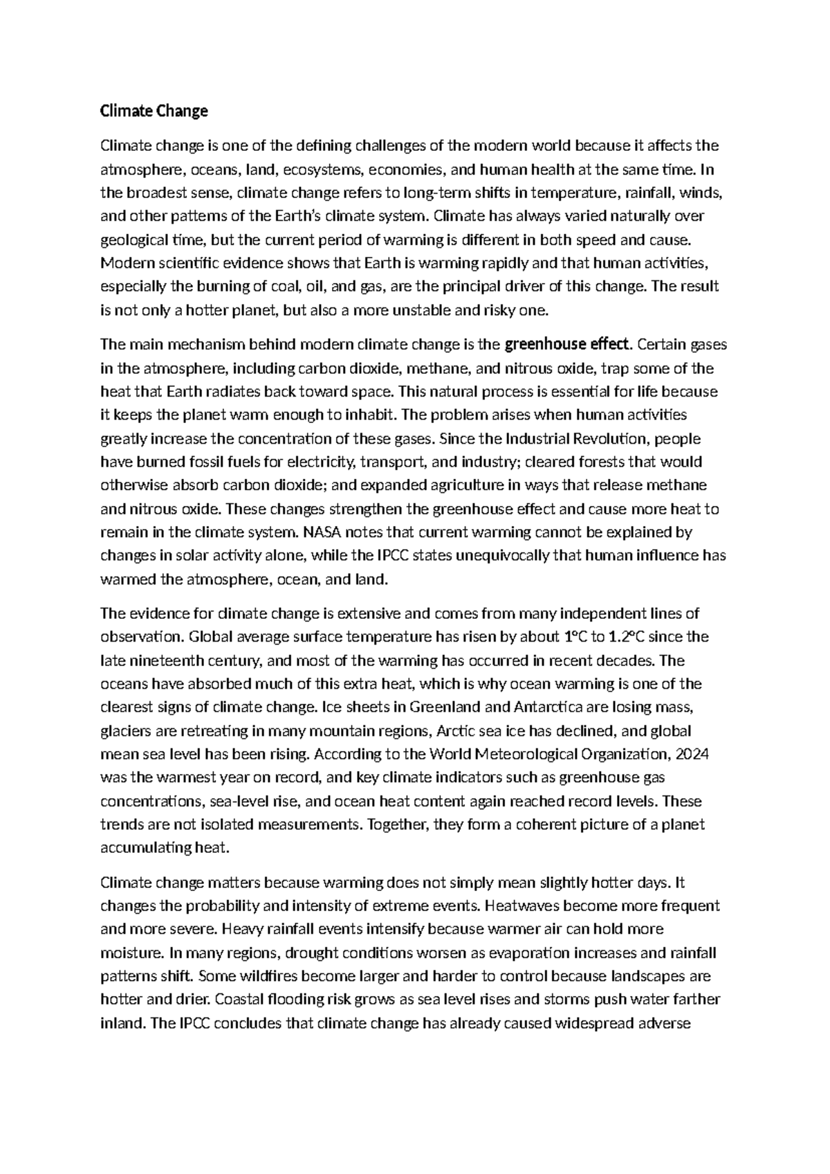 Climate Change: Understanding Causes, Impacts, and Solutions - Studocu