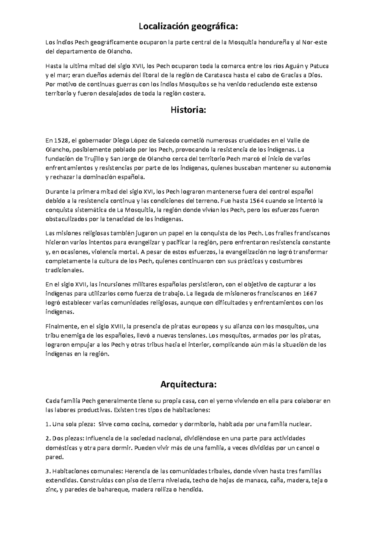 Los Pech: Historia, Cultura y Educación de los Indígenas Pech - Studocu