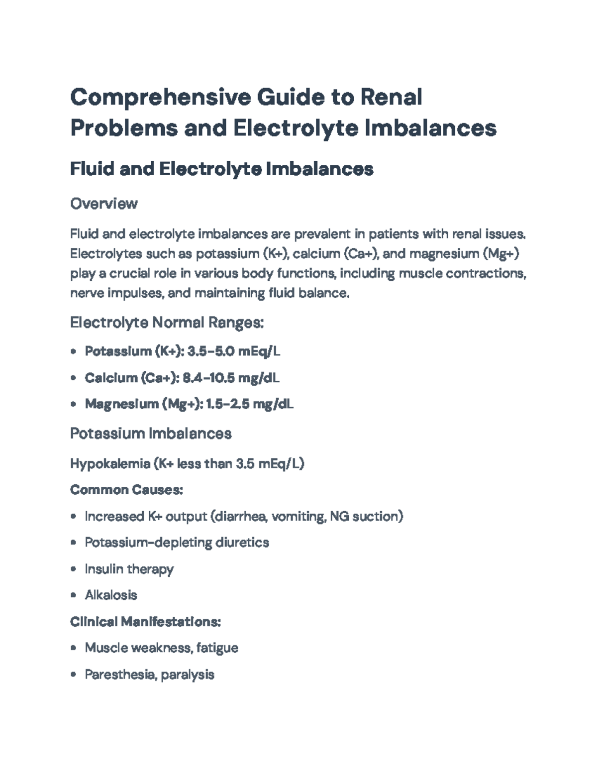 Renal and Electrolyte Imbalances: Comprehensive Study Guide ...