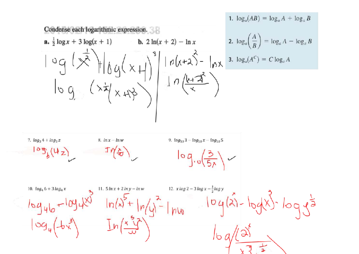 Logarithmic Expressions Condensing Expanding Techniques Math 101