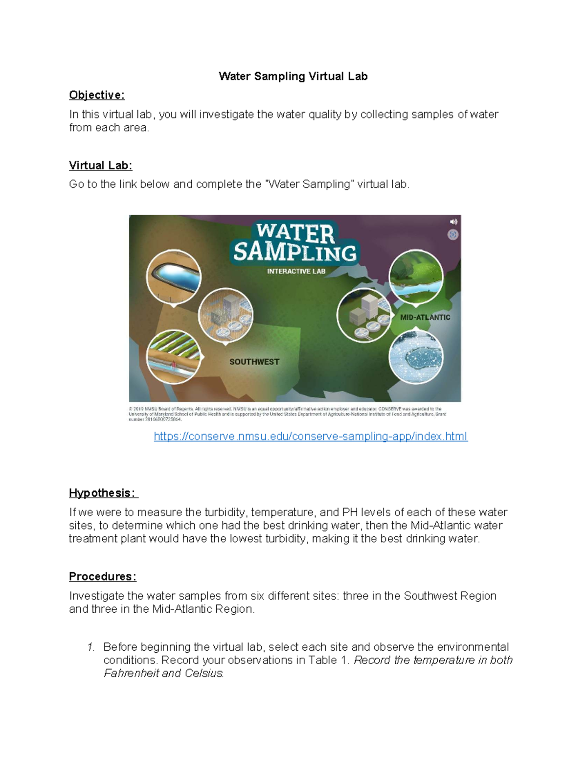 Water Sampling Virtual Lab: Analyzing Water Quality Data - Studocu