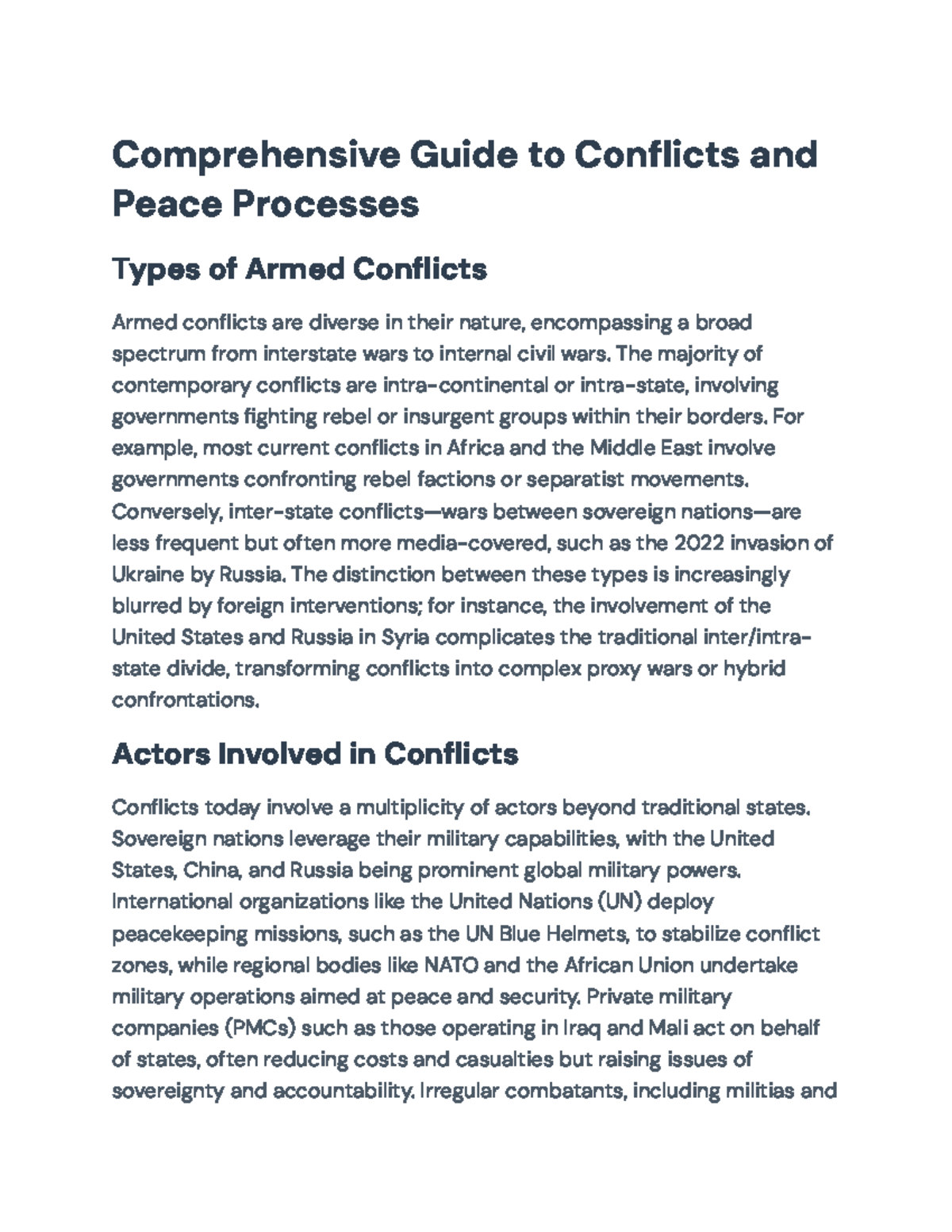 Comprehensive Overview of Global Conflicts & Peace Processes (CIV 301 ...