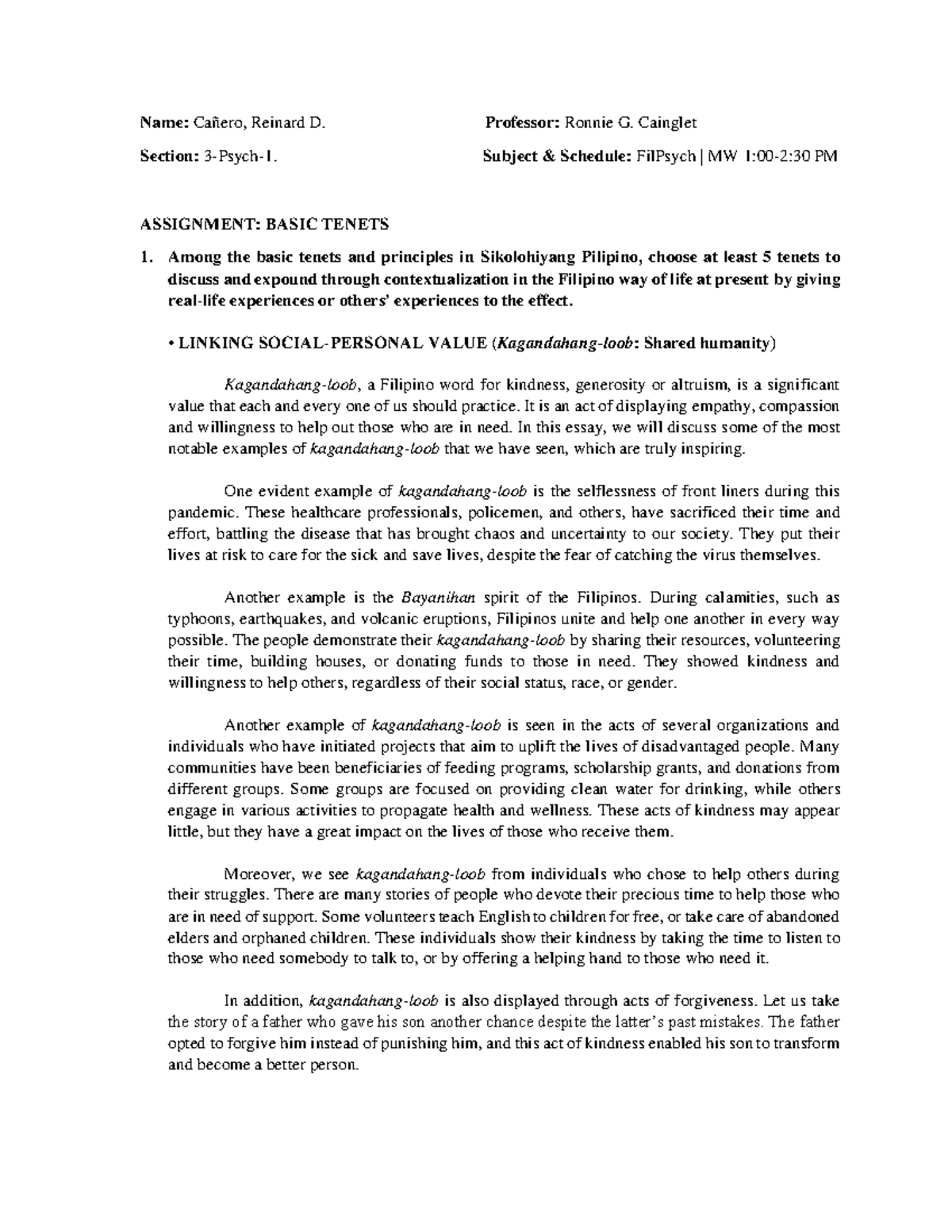 Basic Tenets - Name: Cañero, Reinard D. Professor: Ronnie G. Cainglet ...