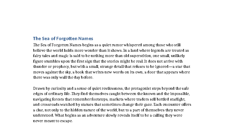 The Sea of Forgotten Names: A Journey of Discovery and Magic - Studocu