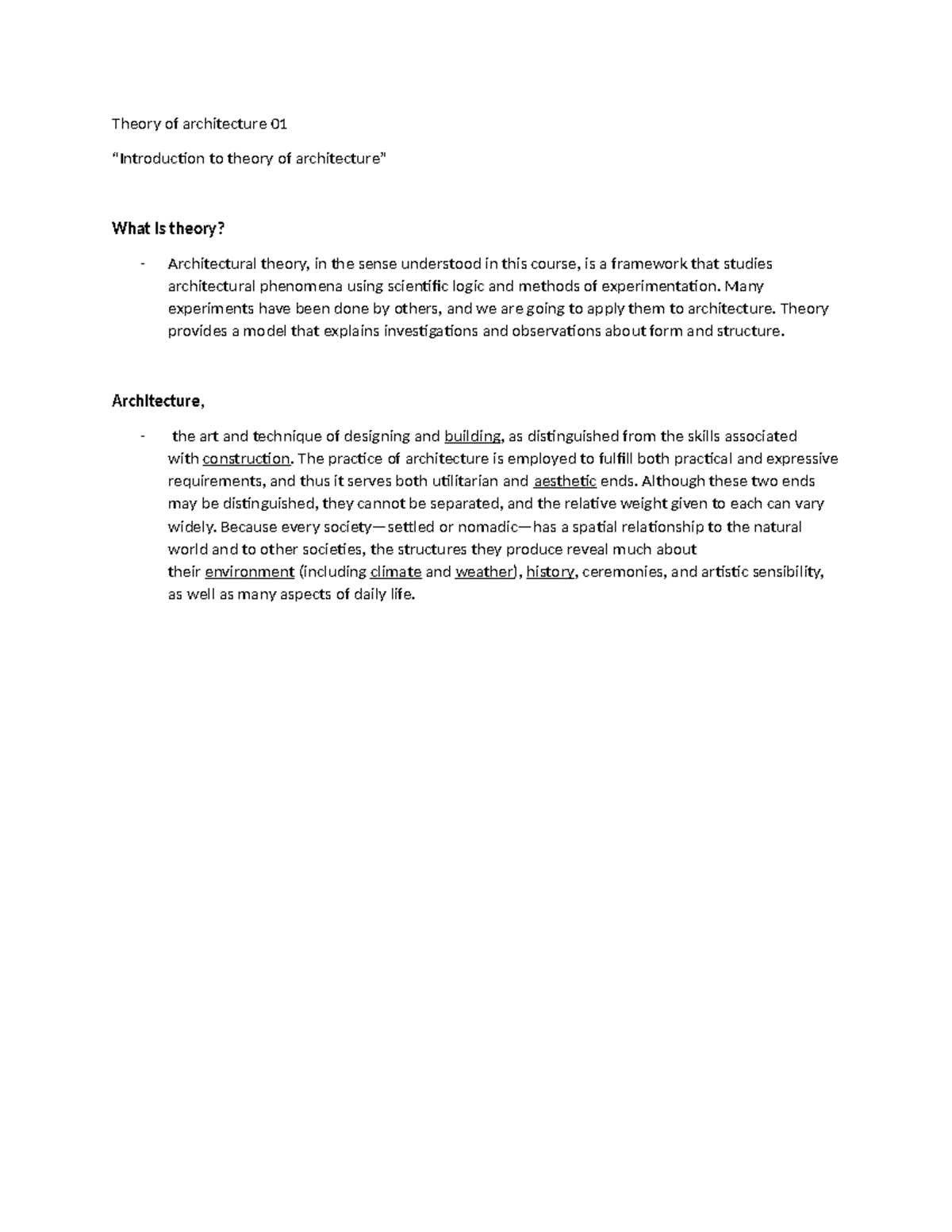 Theory of Architecture 01: Introduction to Architectural Theory - Studocu