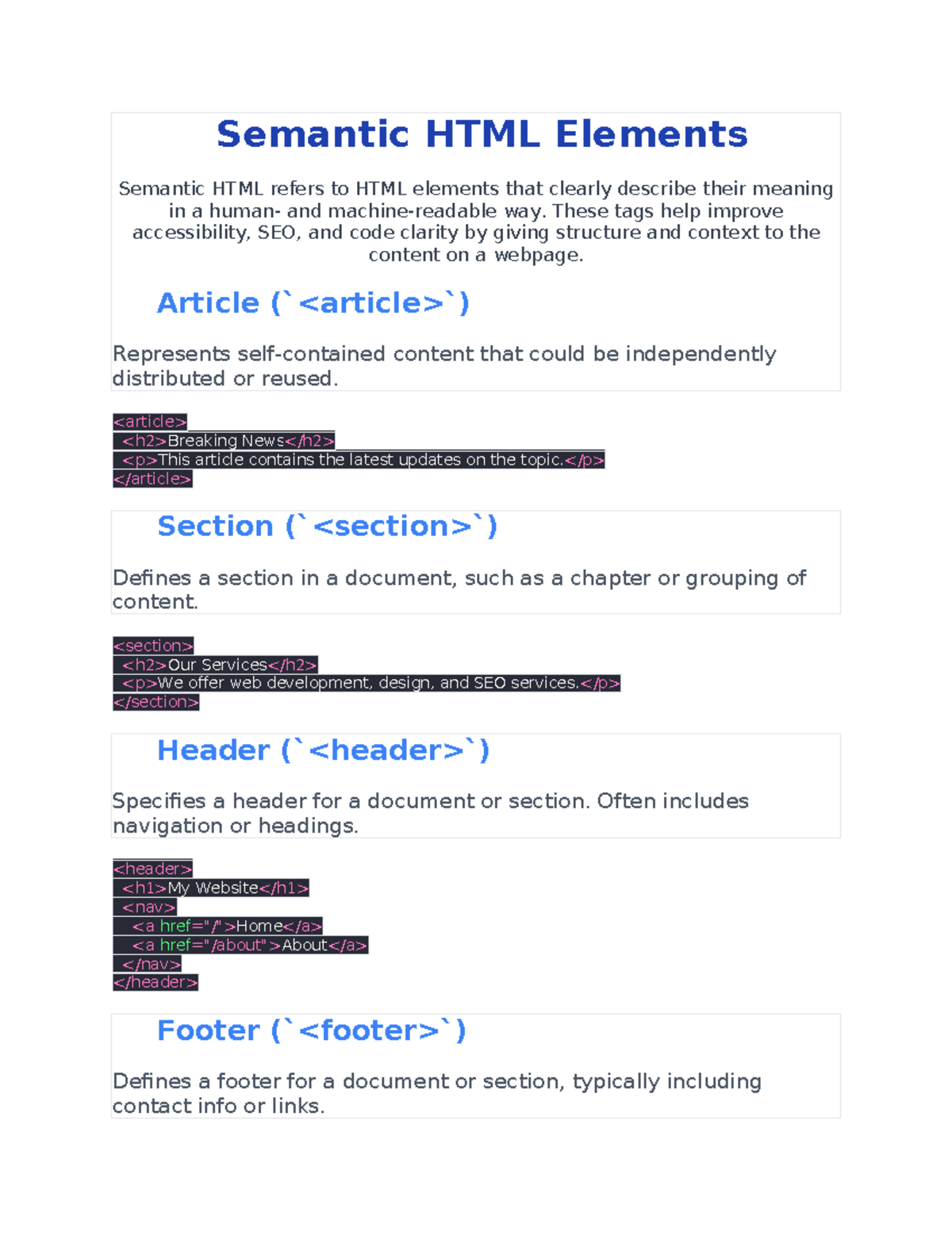HTML Intermediate Level: Understanding Semantic Elements and Multimedia - Studocu