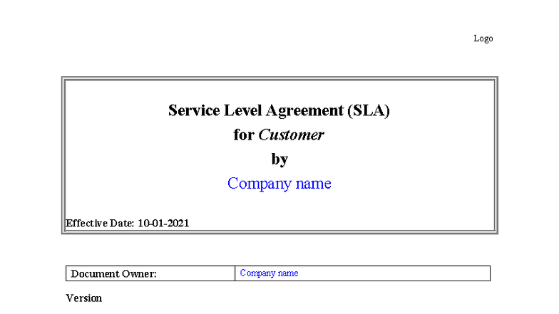 SLA Template for Service Level Agreement (SLA)- 10-01-2021 Version ...