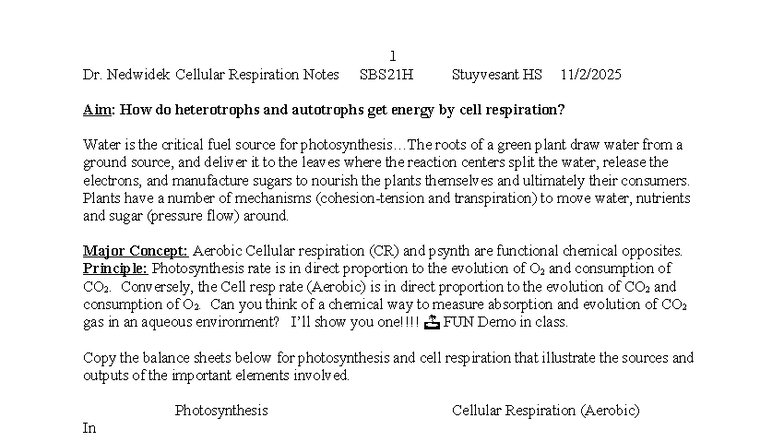 SBS21H Cellular Respiration Notes: Energy in Heterotrophs & Autotrophs ...