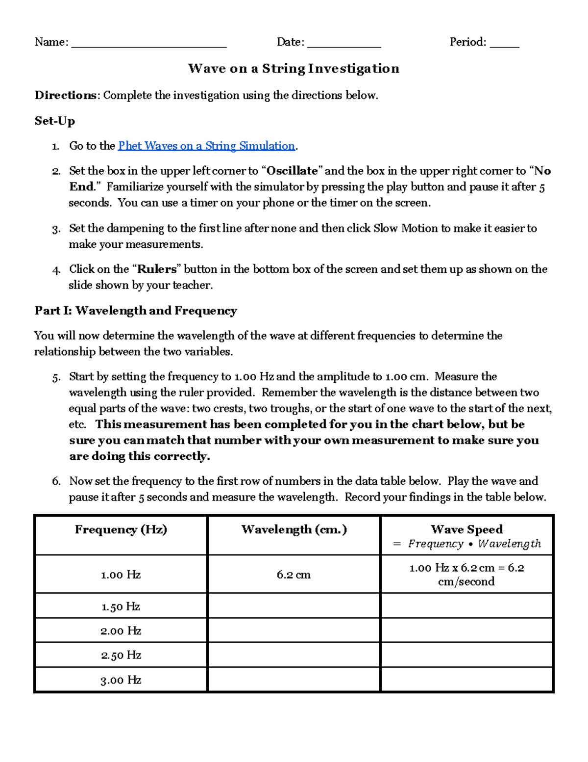 Wave on a String Investigation (PHYS 101 Lab Report) - Name ...