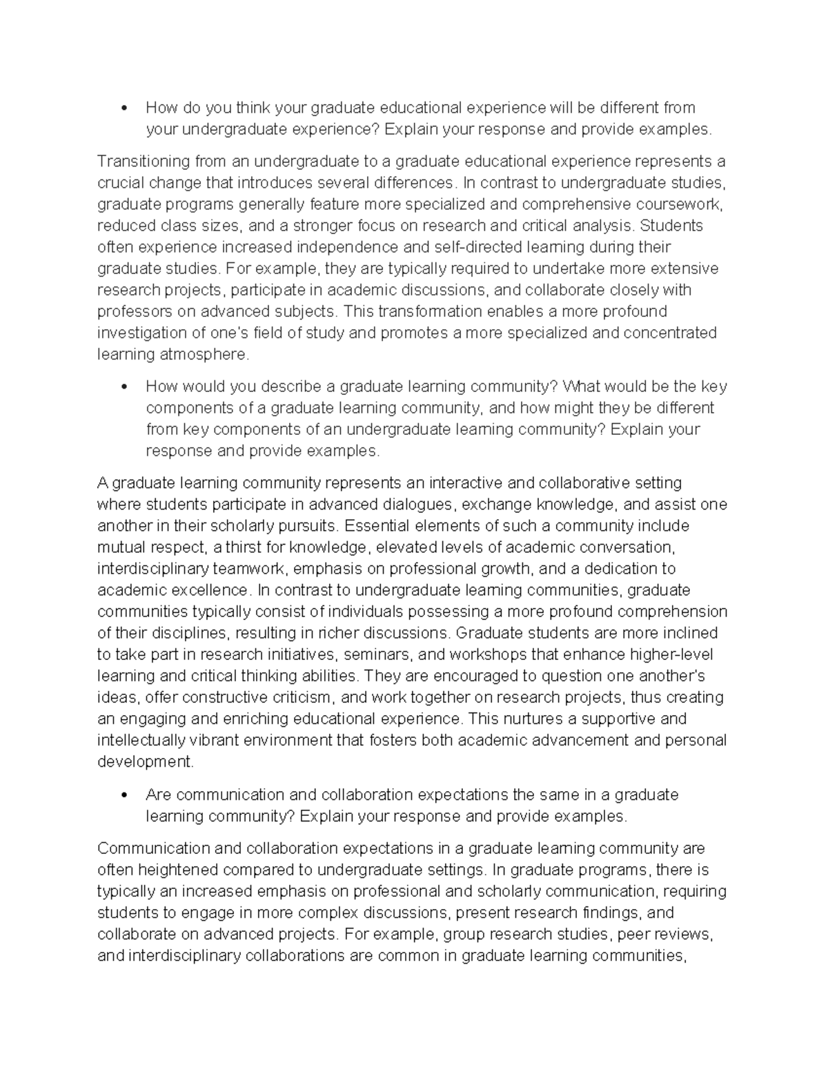 Graduate Student Experience: Transitioning from Undergrad to Grad - Studocu