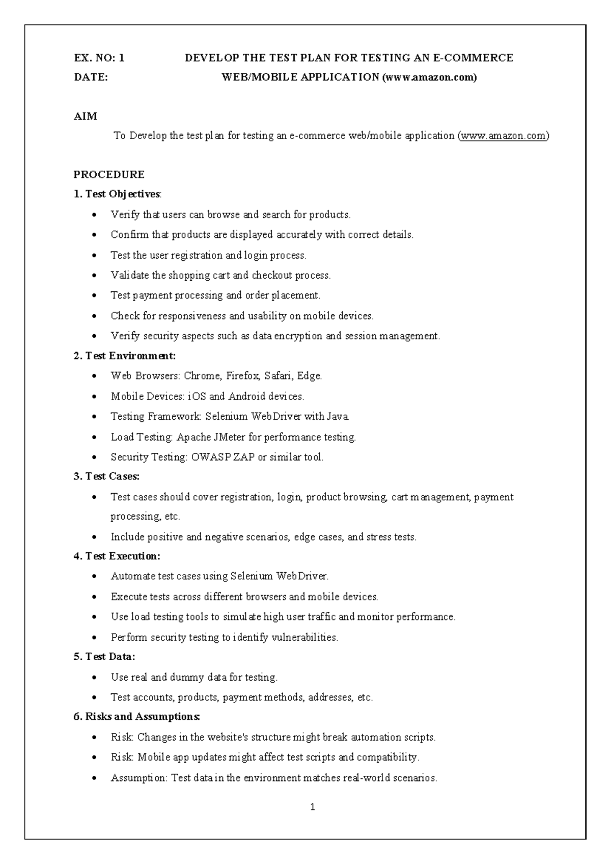 STA - Final Lab Manual: Test Plan Development for Applications - Studocu