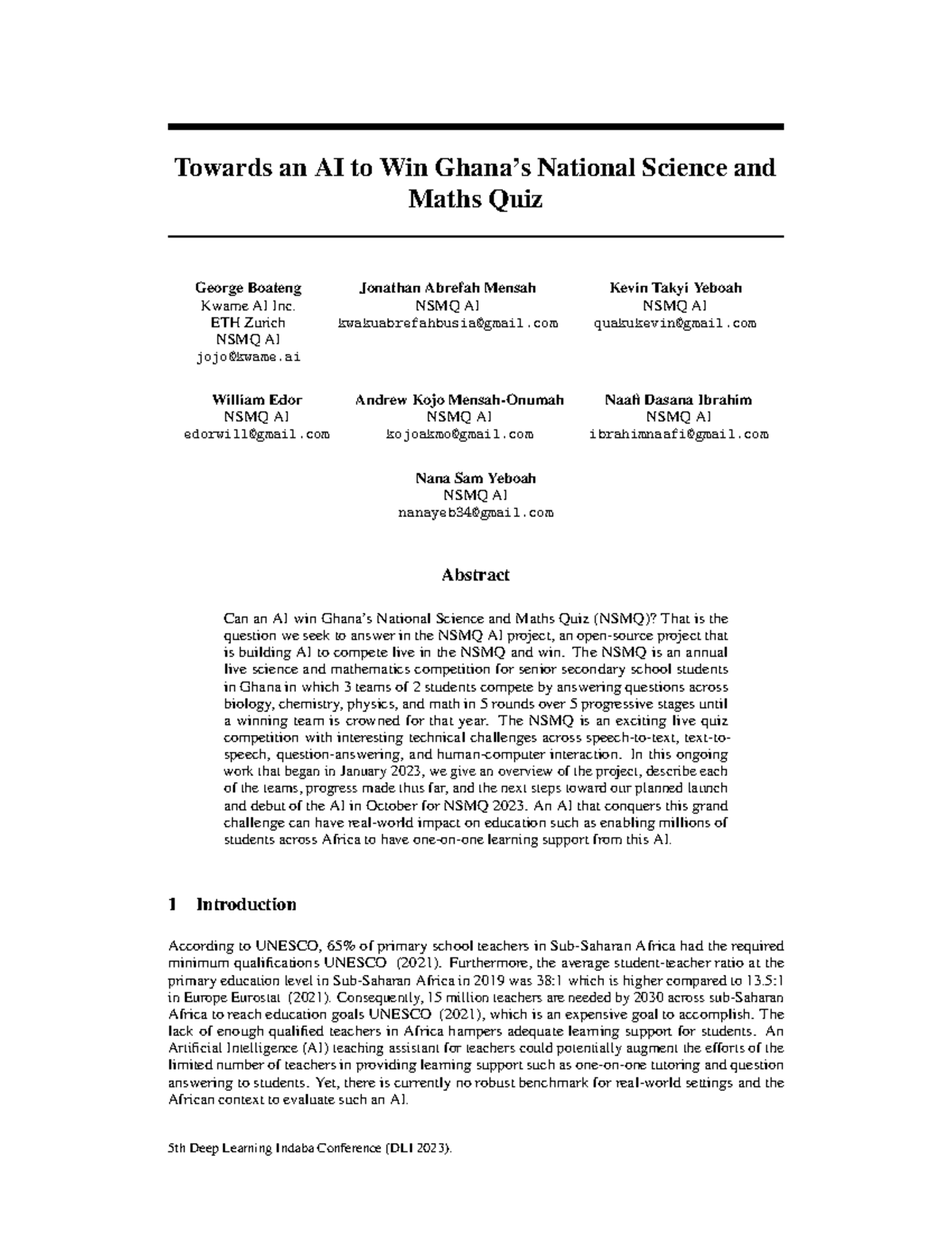 NSMQ AI Project: Building an AI to Conquer the National Science and ...