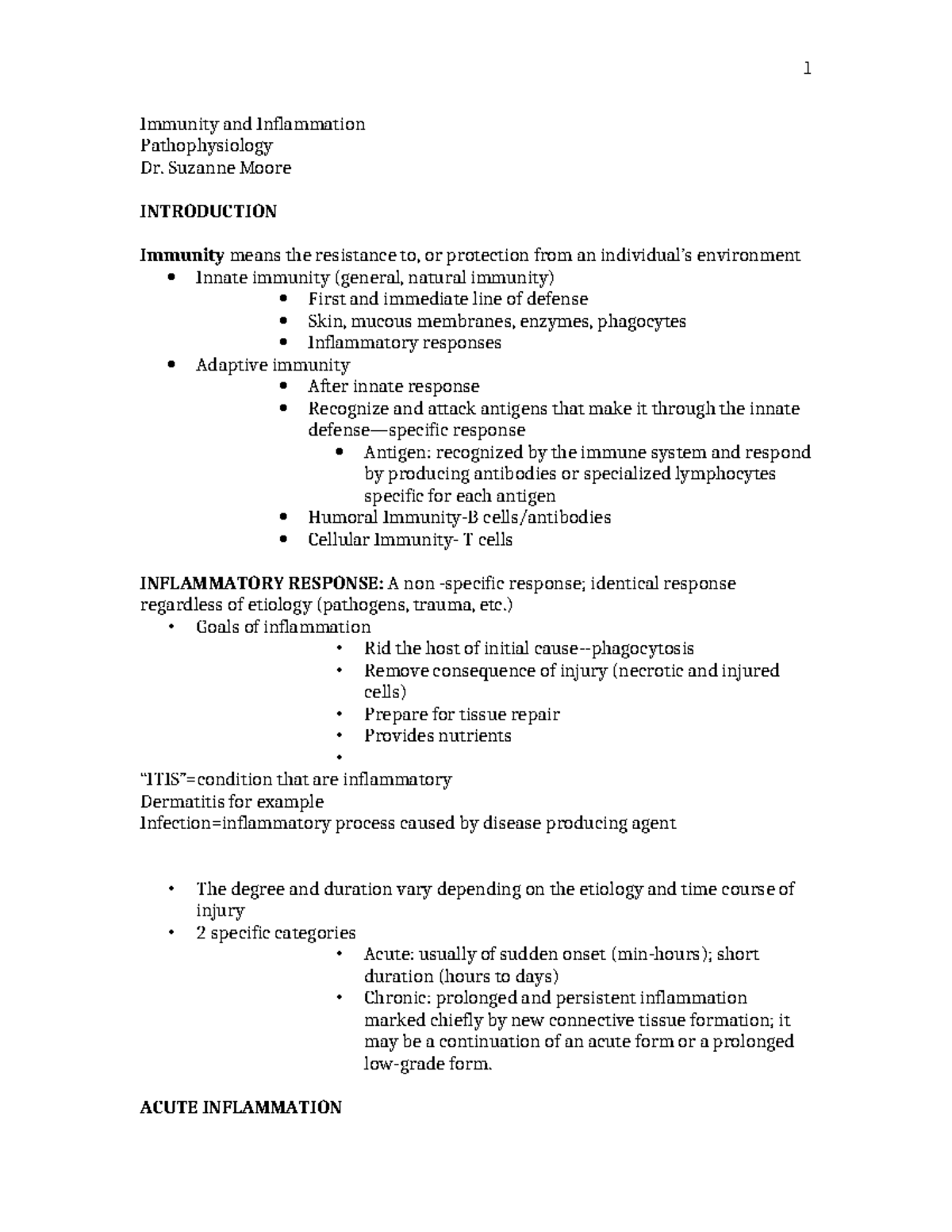 Immunity and Inflammation: Pathophysiology Overview (Course Code Not ...