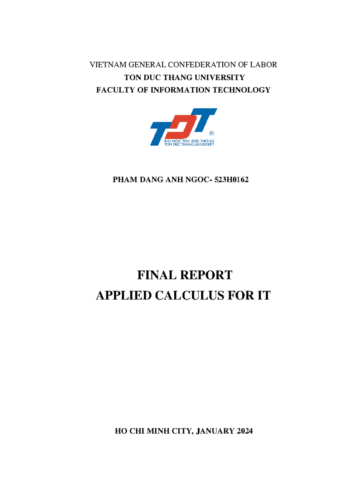 Final Report: Applied Calculus for IT (CT523H) - Studocu