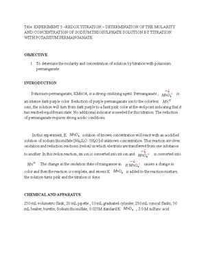 CHM 131 LAB Report 5 ( Redox Titration) - CHM PRINCIPLE OF GENERAL ...