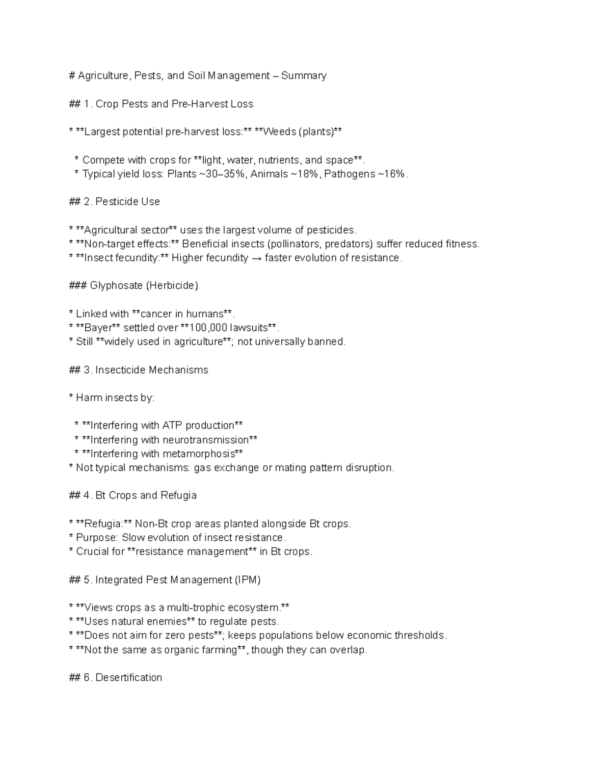 Agriculture (AGRI 101): Pests & Soil Mgmt Summary Notes - Studocu