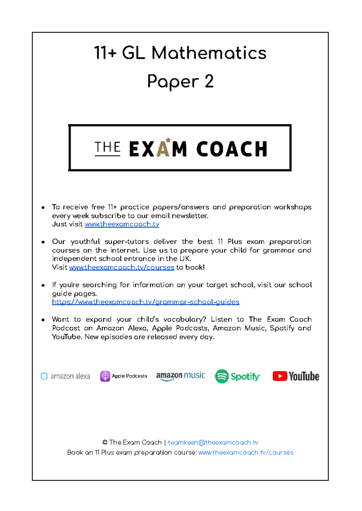 GL Mathematics Paper 2 - Practice Questions and Instructions - Studocu