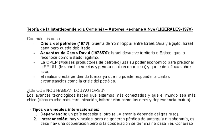 Teoría de la Interdependencia Compleja: Resumen del 2° Parcial (RRII ...