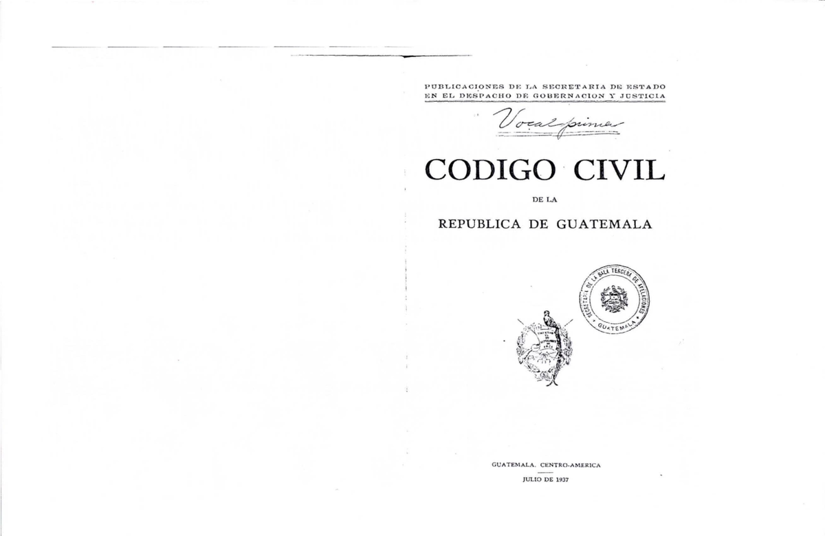 Código Civil de Guatemala (1933) - Edición de 1937 - Studocu