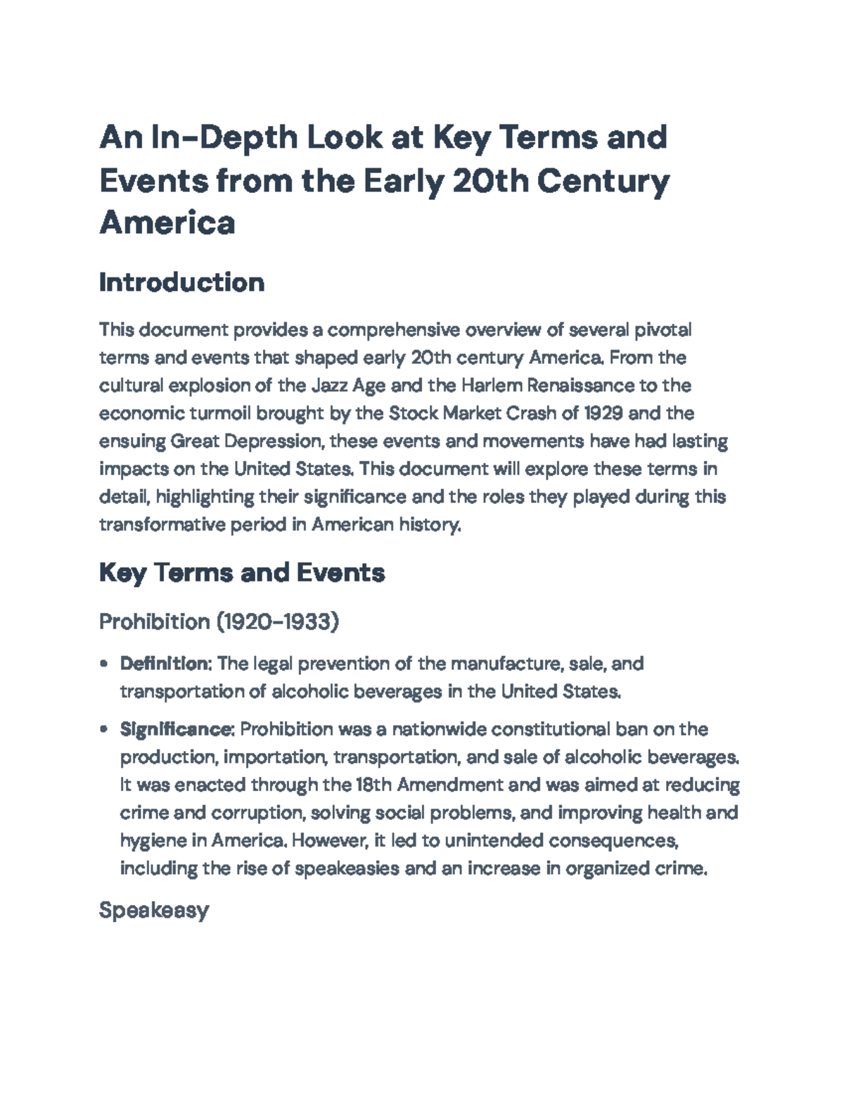 Key Terms and Events in Early 20th Century America: A Detailed Study ...