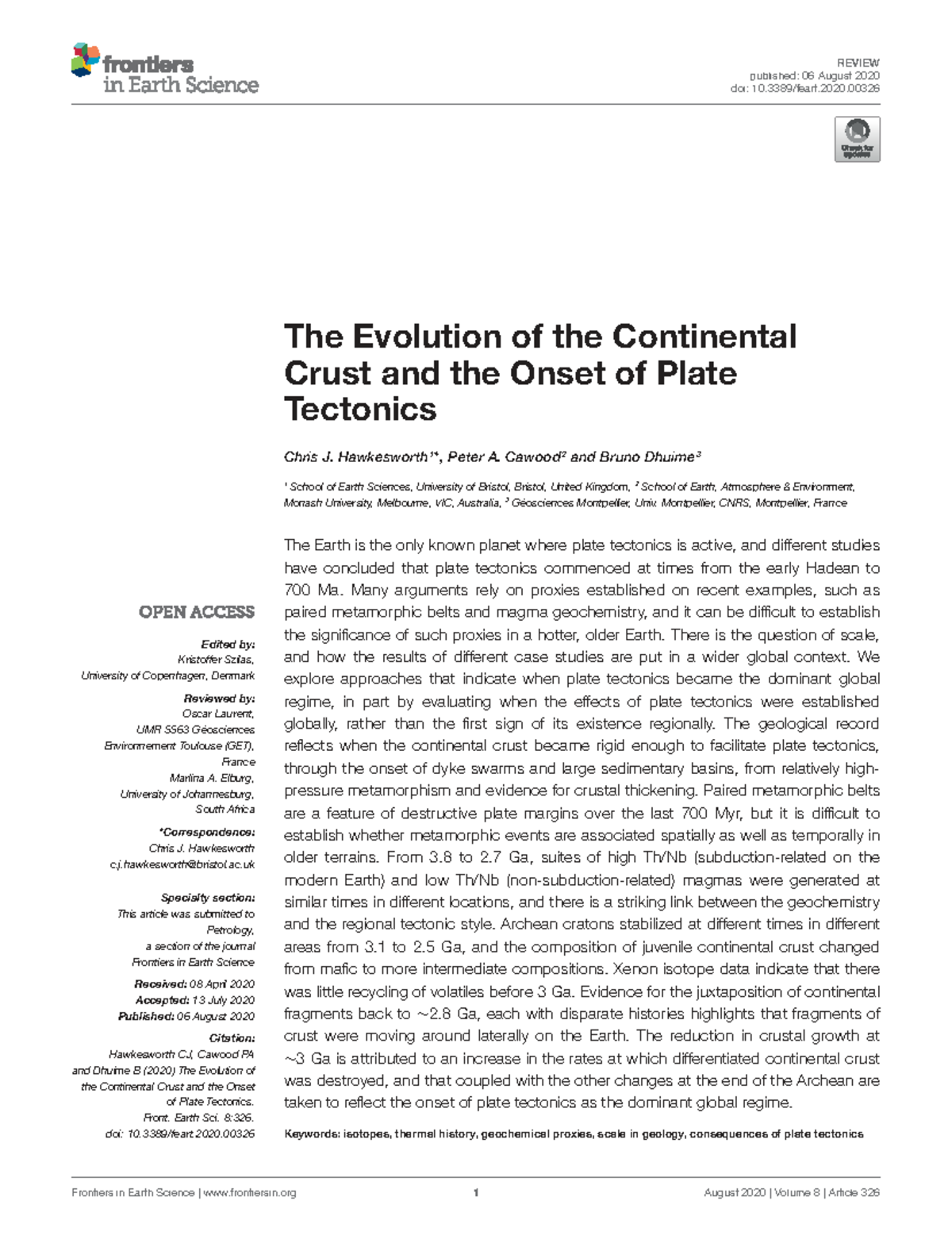Hawkesworth et al. (2020) - Evolution of Continental Crust & Plate ...