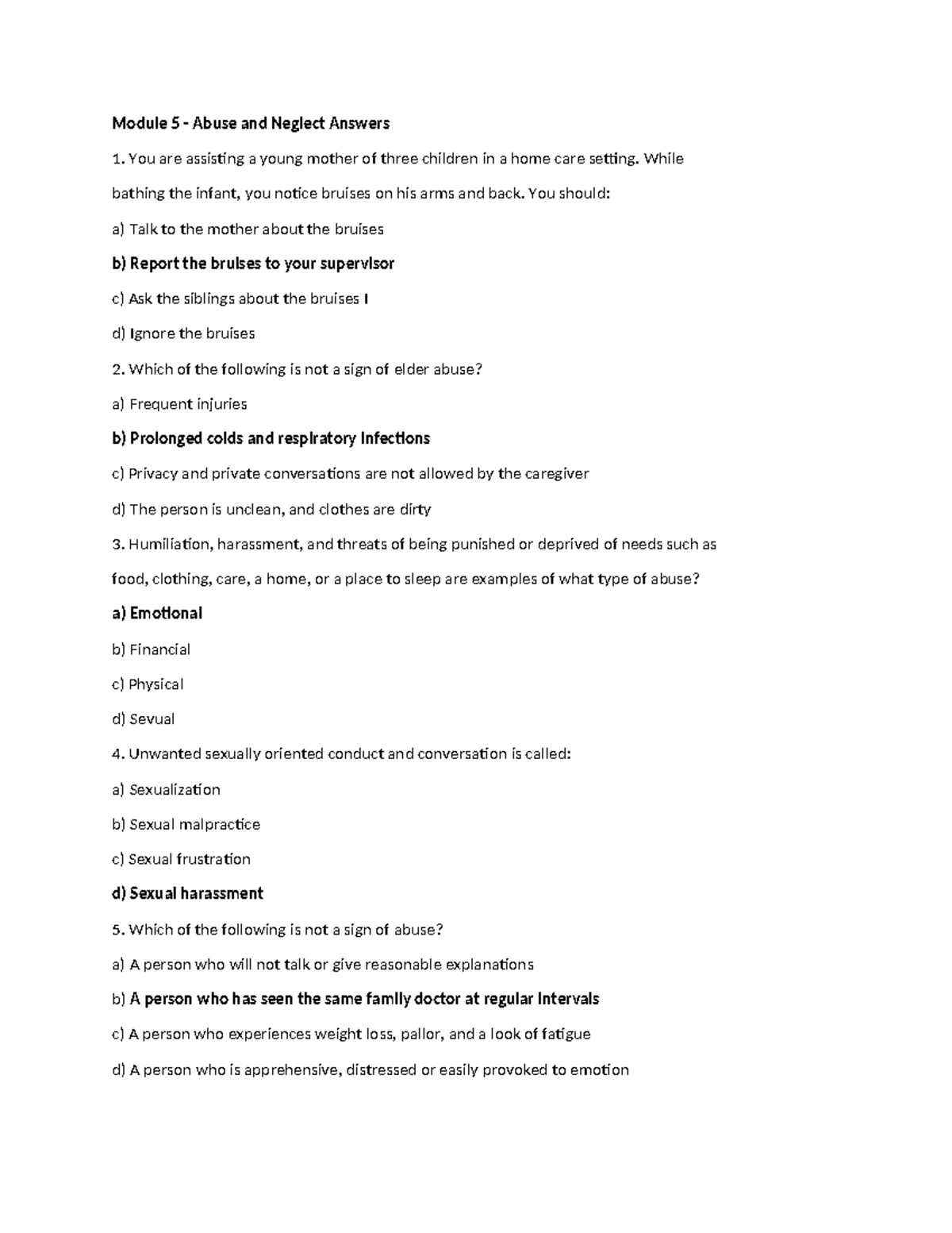 Module 5: Abuse and Neglect Quiz Answer Key - Studocu