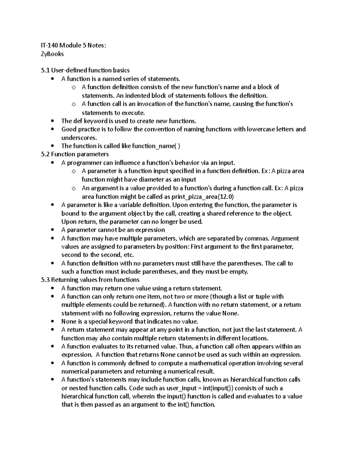 IT-140 Module 5 Function Concepts and Usage Notes - Studocu