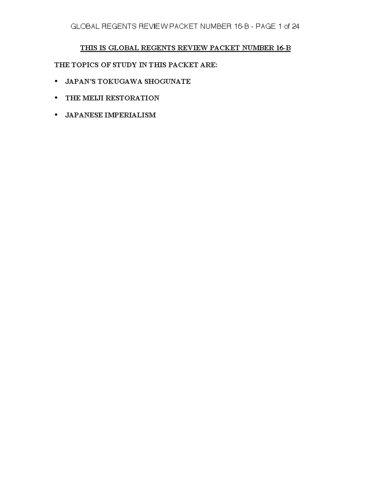 Global regents review packet 16-bjapan - THIS IS GLOBAL REGENTS REVIEW ...