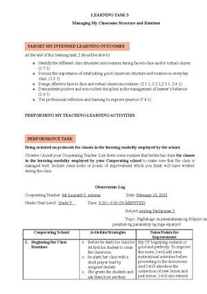 Alex Learning-TASK-5-1 - LEARNING TASK 5 Designing Differentiated Class Activities TARGET MY ...
