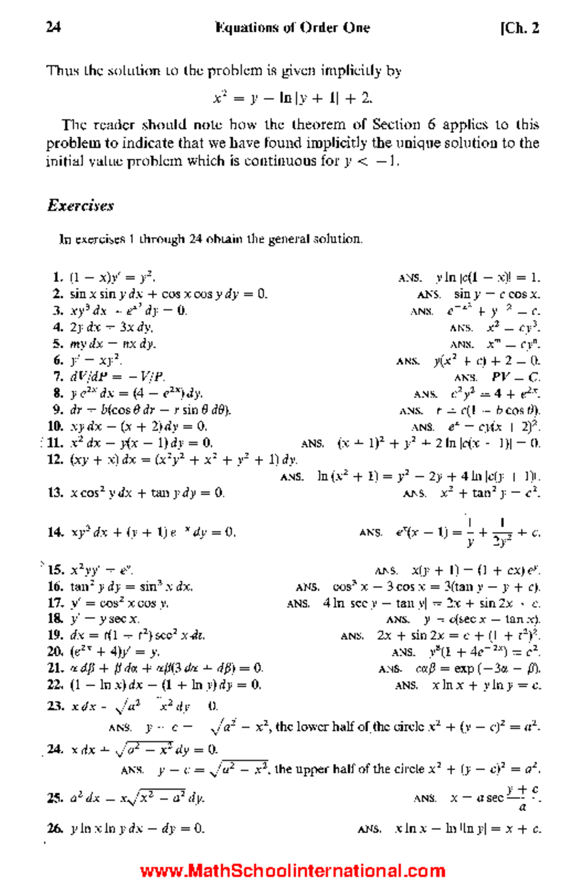 Seperation of Variables - 24 Equations of Order One (Ch. 2 Thus the ...