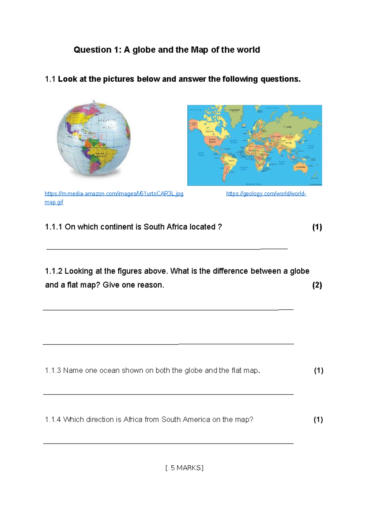 Grade 4 Source-Based Questions: Globe, Map & Mahatma Gandhi - Studocu
