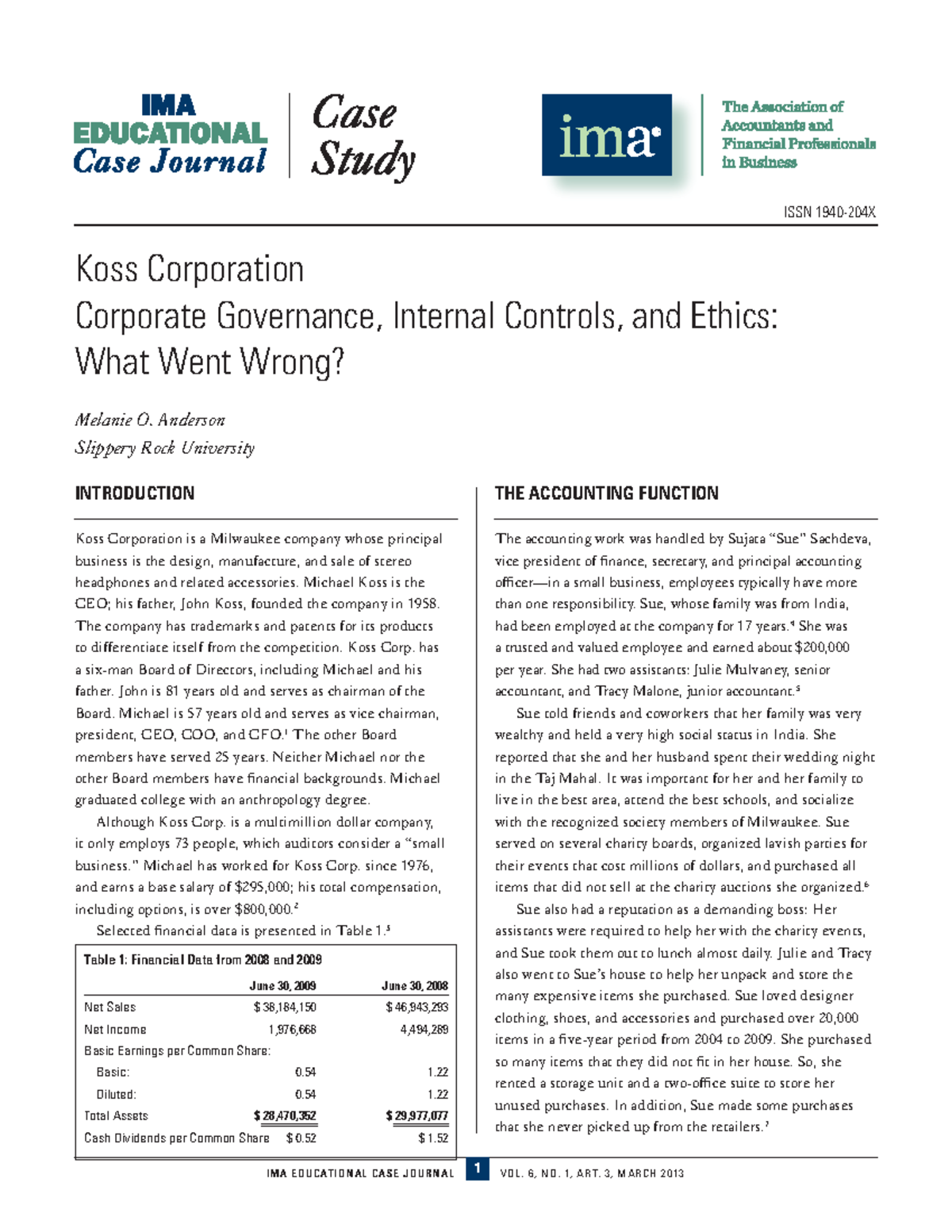 Koss Corp. Case Study: An Examination of Internal Fraud Issues - Studocu