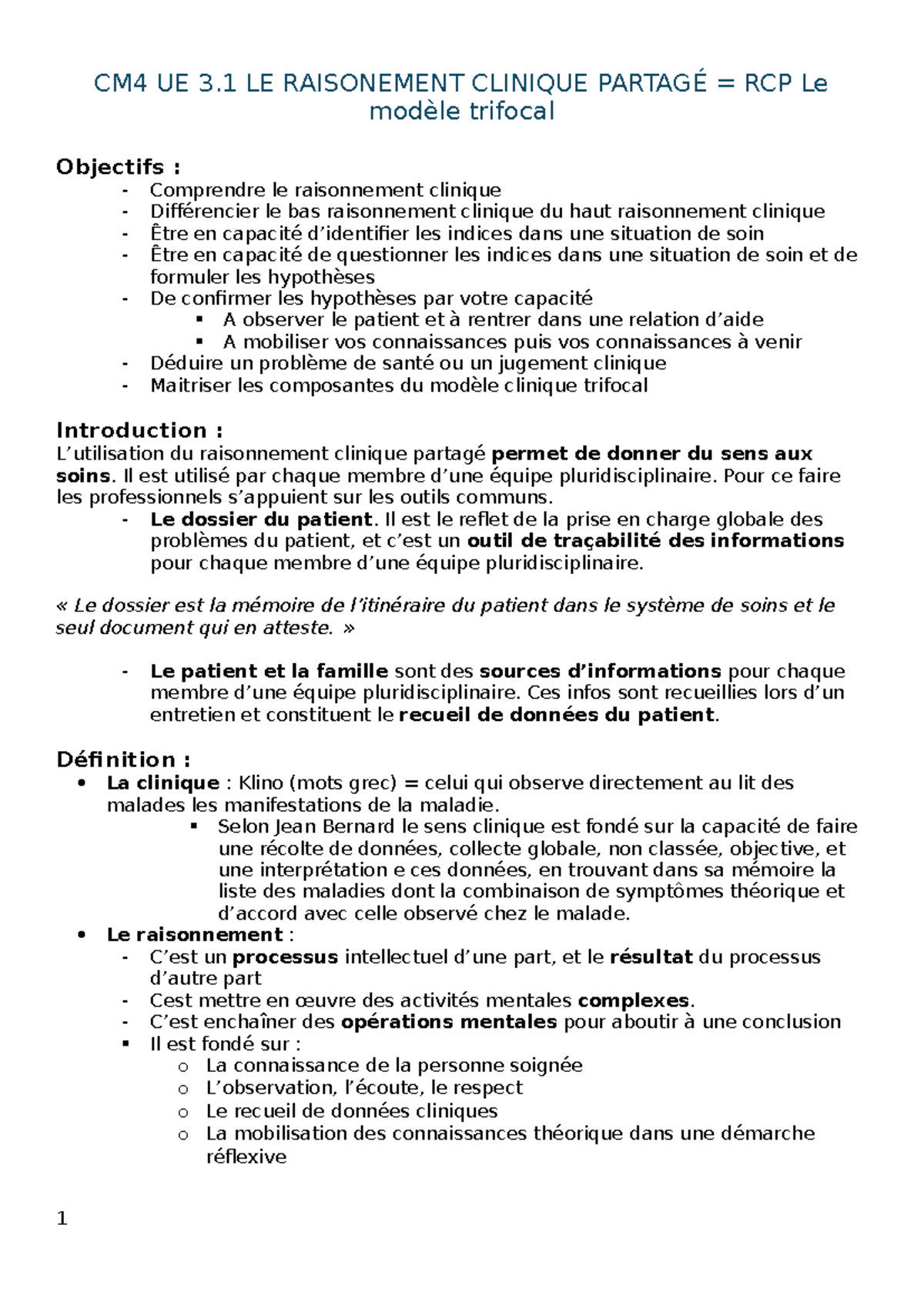 CM4 UE 3.1 Raisonnement Clinique Partagé : Modèle Trifocal et Objectifs ...