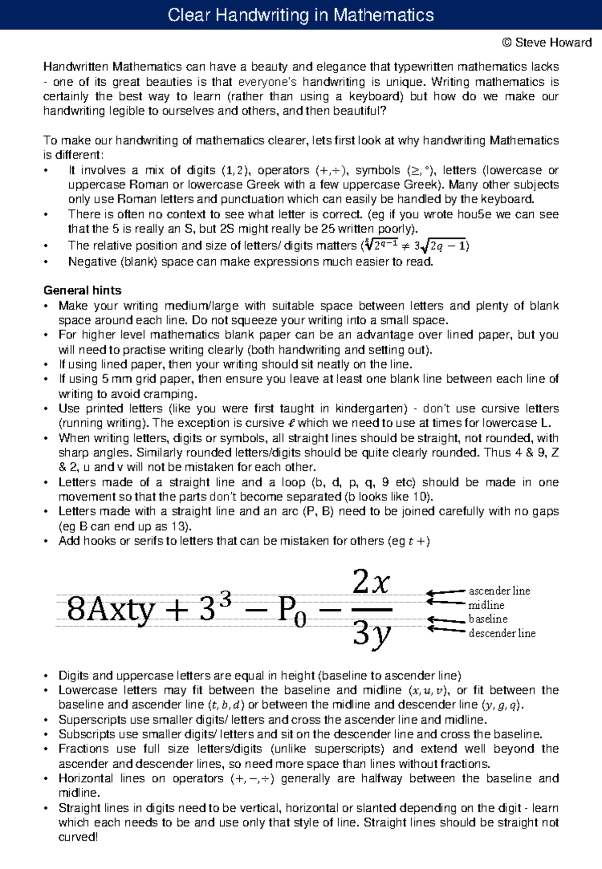 Improving Legibility: Clear Handwriting in Mathematics - Studocu