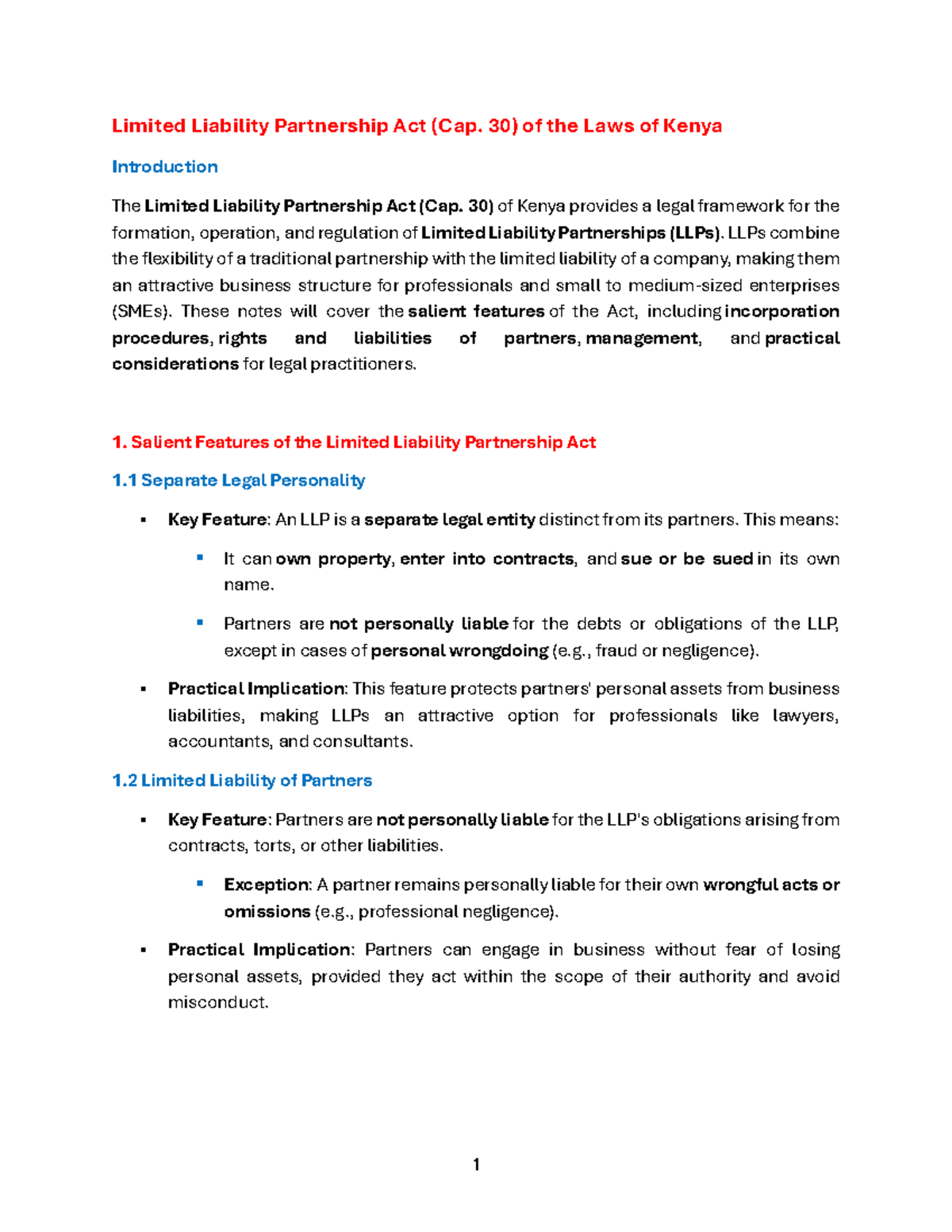 Primer on Limited Liability Partnership Act (Cap. 30) in Kenya - Studocu