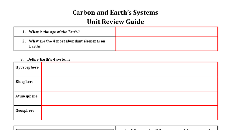 Carbon and Earth's Systems Unit Review Guide 2025 - Studocu