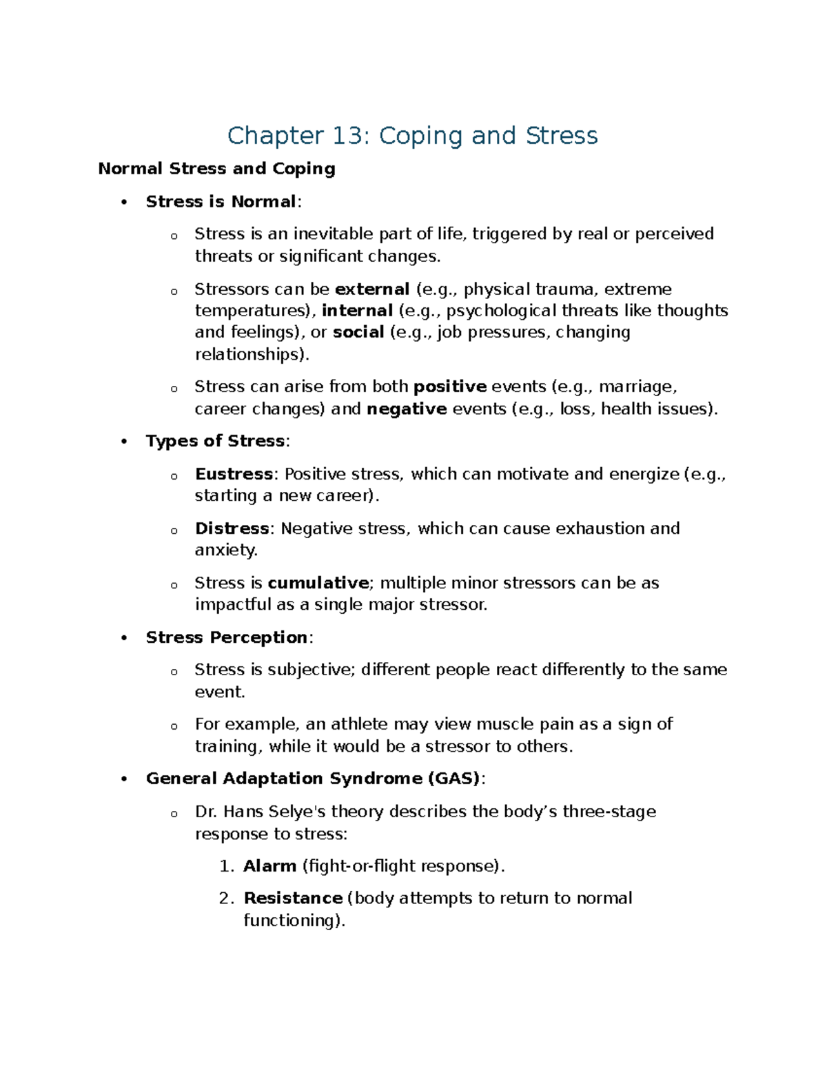 Chapter 13: Coping with Stress - GER Lecture Notes - Studocu