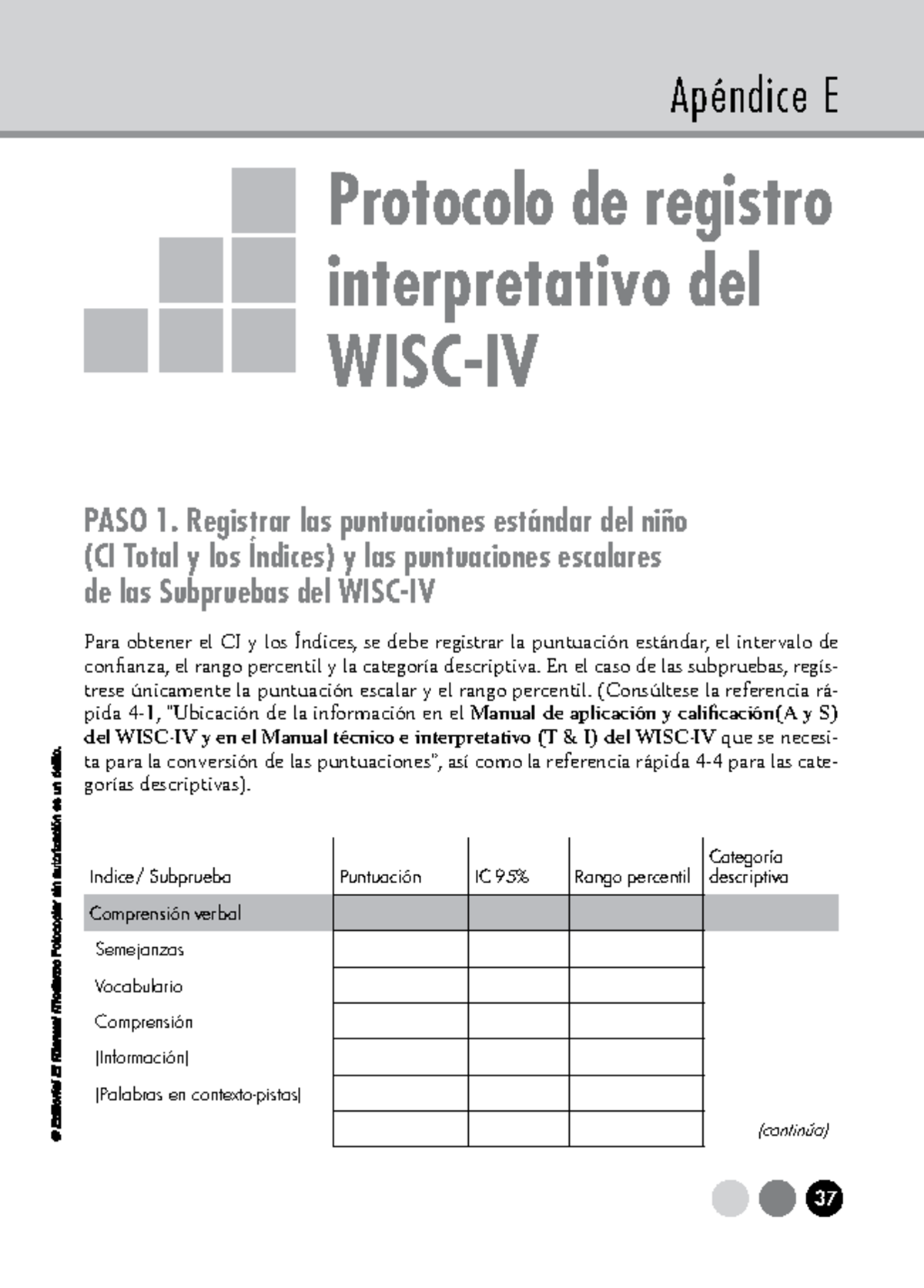 Protocolo Interpretativo del WISC-IV: Registro y Análisis Completo ...
