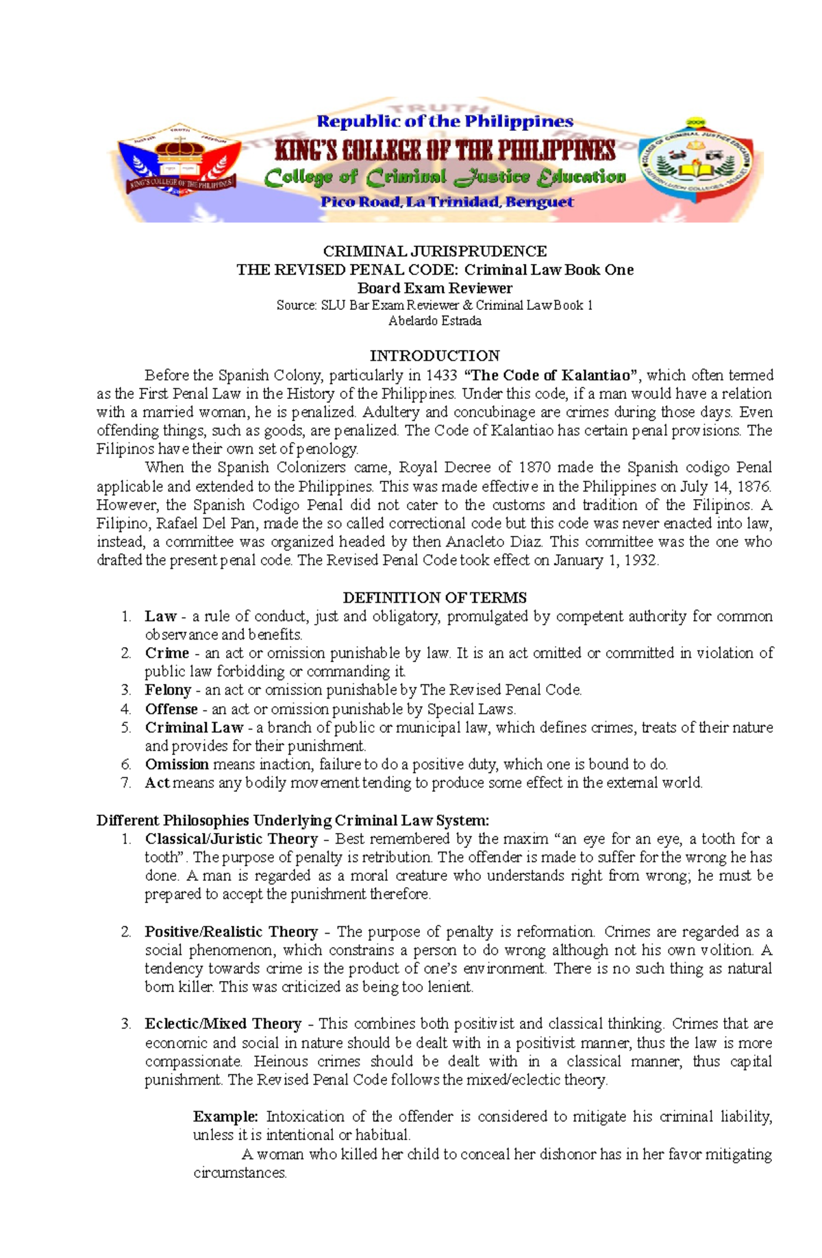 Revised Penal Code Book 1: A Comprehensive Board Exam Reviewer - Studocu