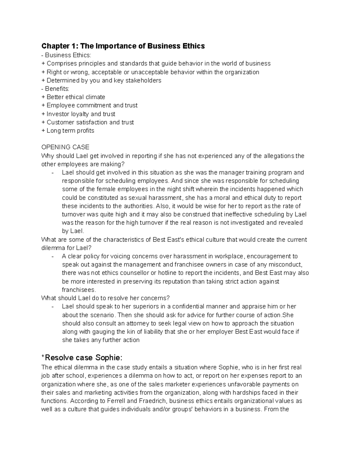 Case Studies in Business Ethics: Analysis of Chapters 1-3 - Cô Ngọc ...