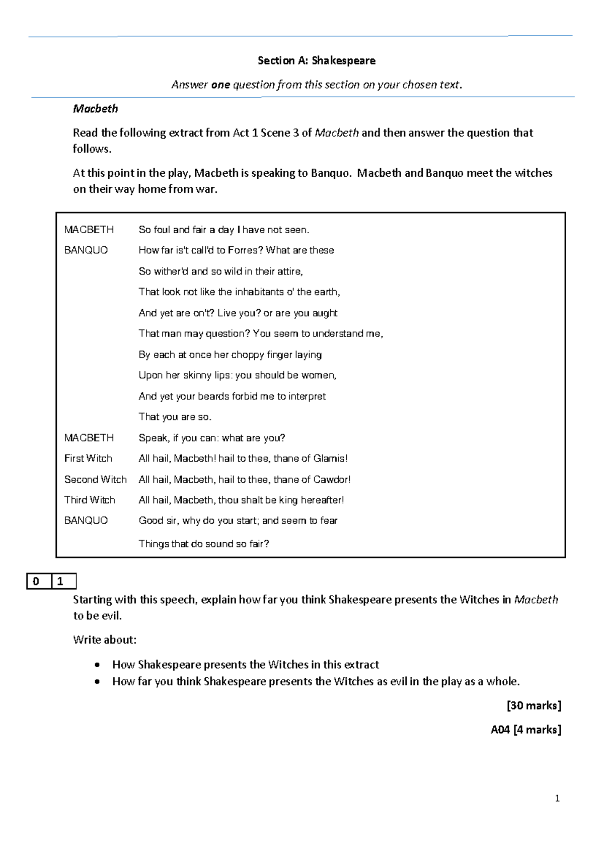 Macbeth Exam Questions (A04) - Analysis of Key Themes and Characters ...
