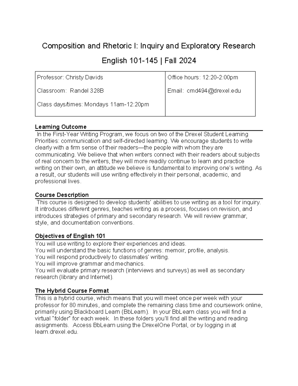 English 101-145: Composition and Rhetoric I Syllabus F24 - Studocu
