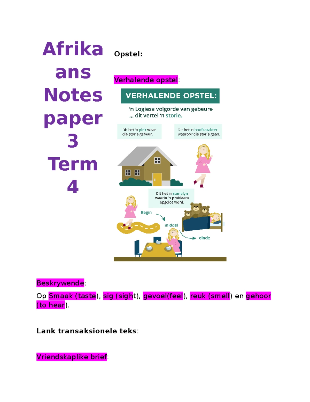 Afrikaans Notes: Paper 2 Term 2 - Short Stories Overview and Analysis ...